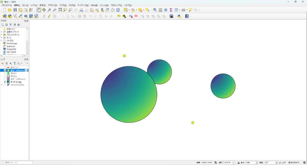 QGISの差分（difference）の使い方。点、ポリゴン、ラインの一部を抜く。 - GISつかいかた辞典