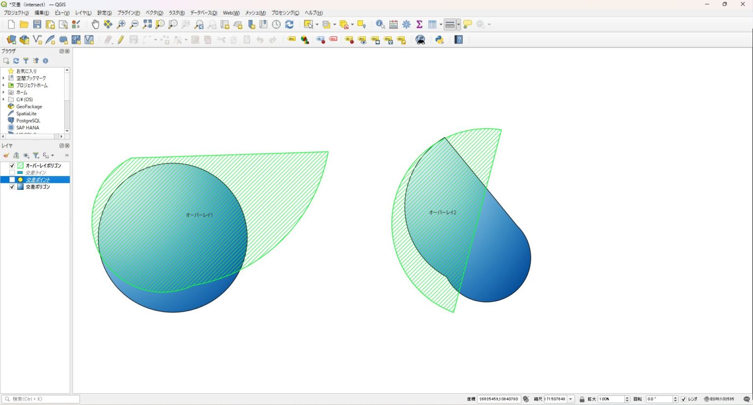 QGISの交差（intersect）の使い方、点、ライン、ポリゴンを抽出方法。 - GISつかいかた辞典