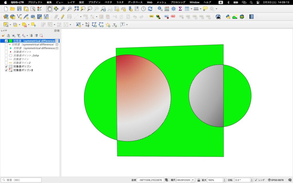 QGISで対象差でポリゴン等の重ならない部分を抽出する方法。（対象差分） - GISつかいかた辞典