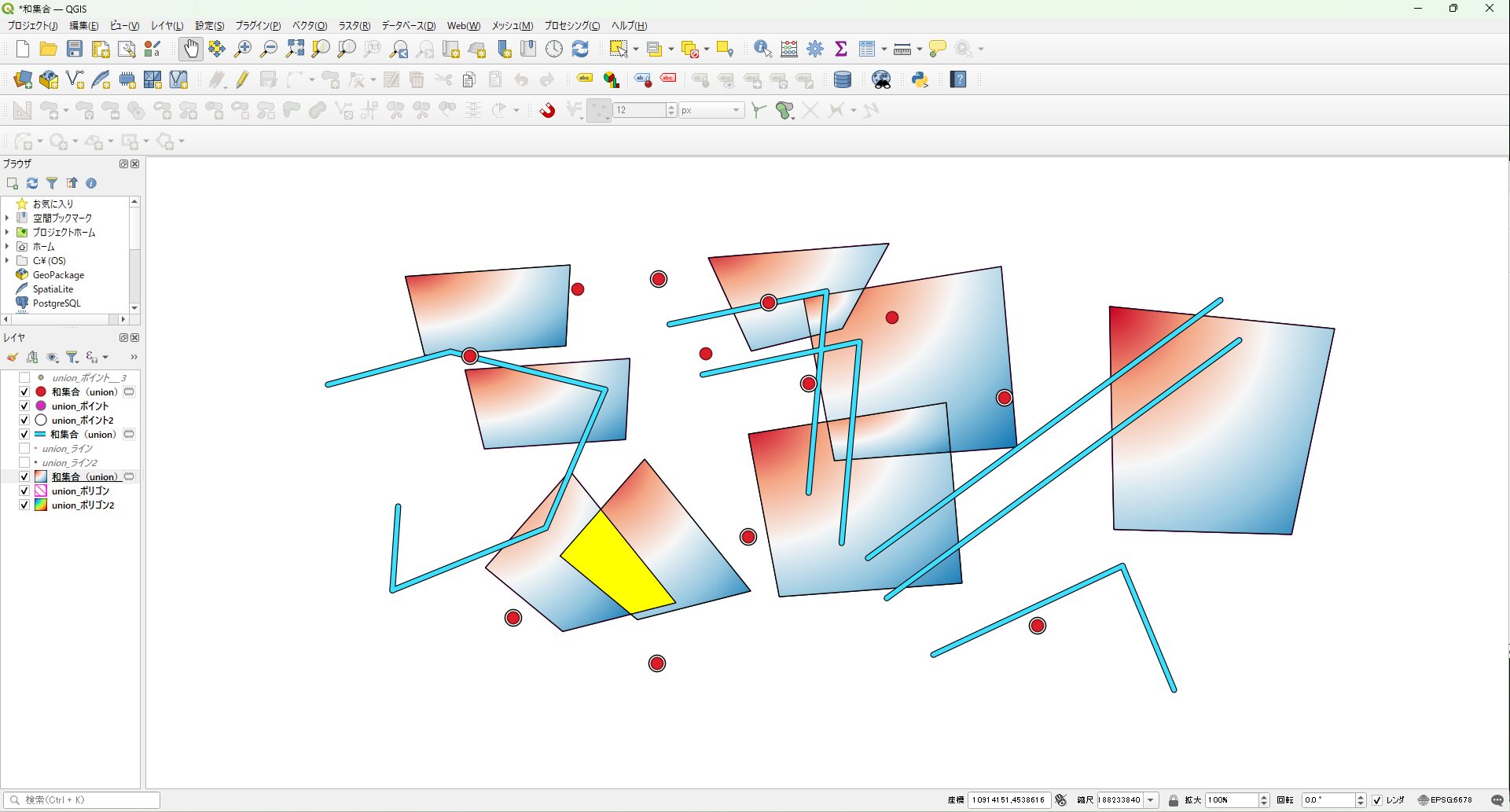 QGISの和集合（union）で2つのレイヤの重なり部分を分解する - GISつかいかた辞典